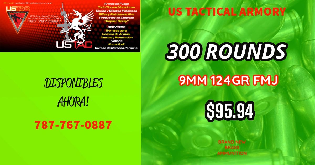 300 BALAS DE 9MM FMJ, 124GR